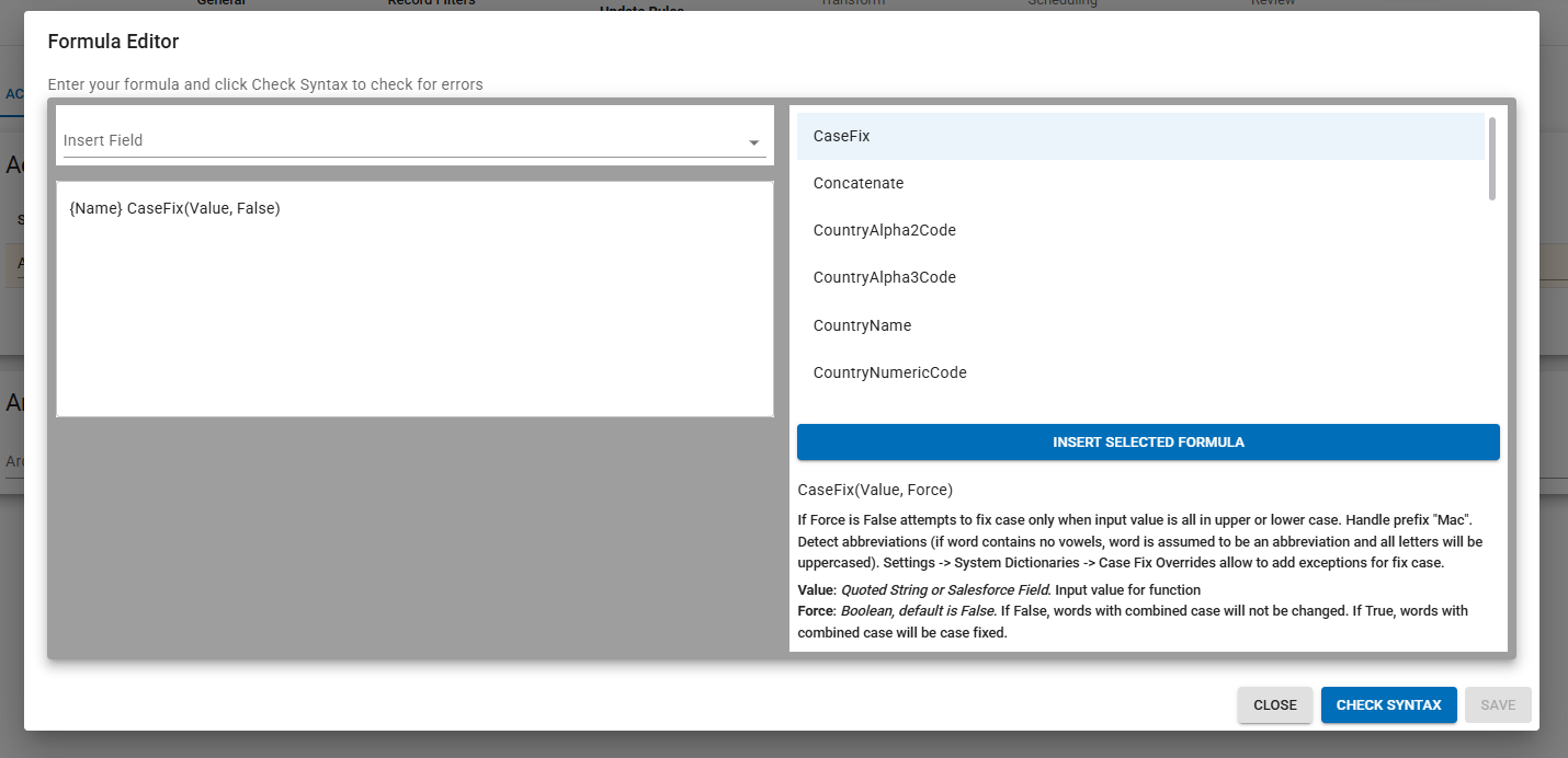 Overview of Formulas in Mass Update in RingLead