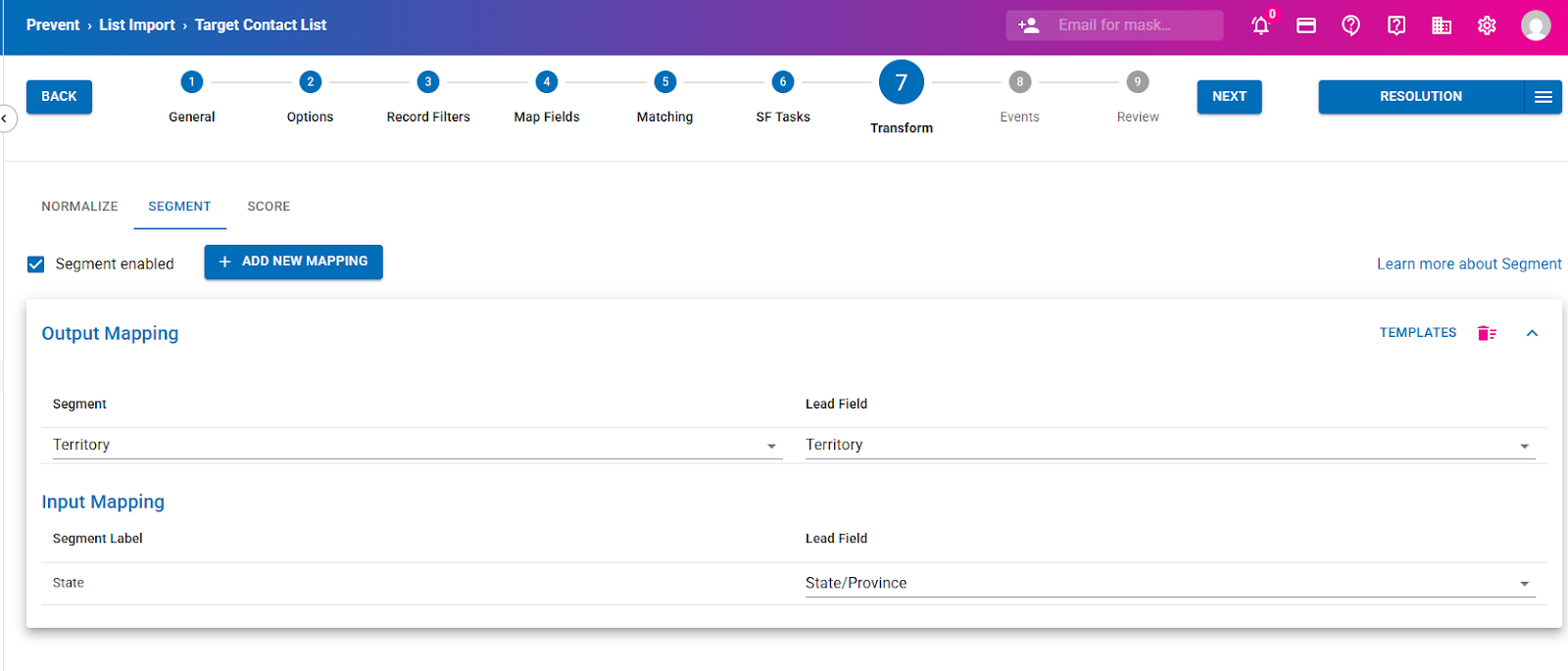Overview of the Transform Tab in Prevent in RingLead
