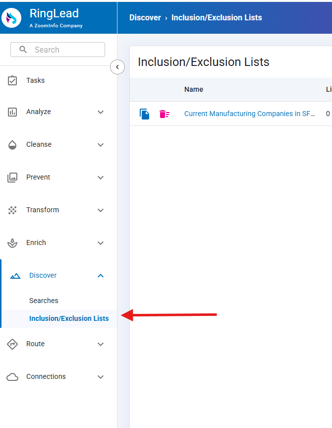 How to Use Inclusion and Exclusion Lists in Discover in RingLead