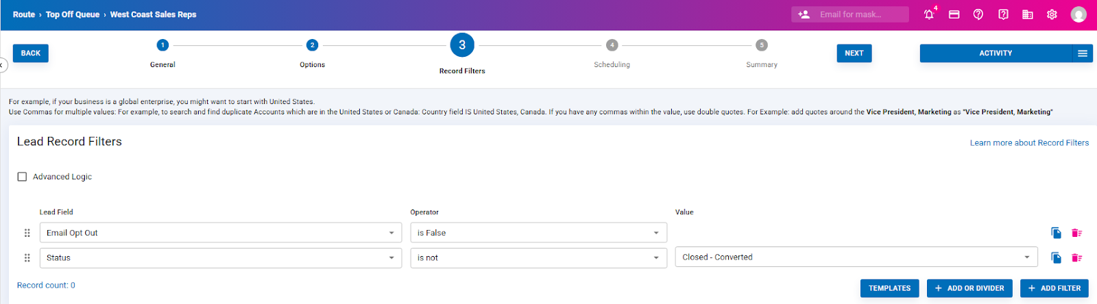 Overview of the Top-Off Queue for Route in RingLead