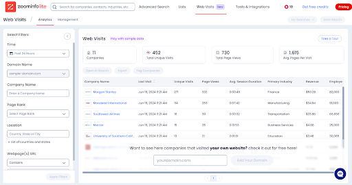 How To Use ZoomInfo Web Visits