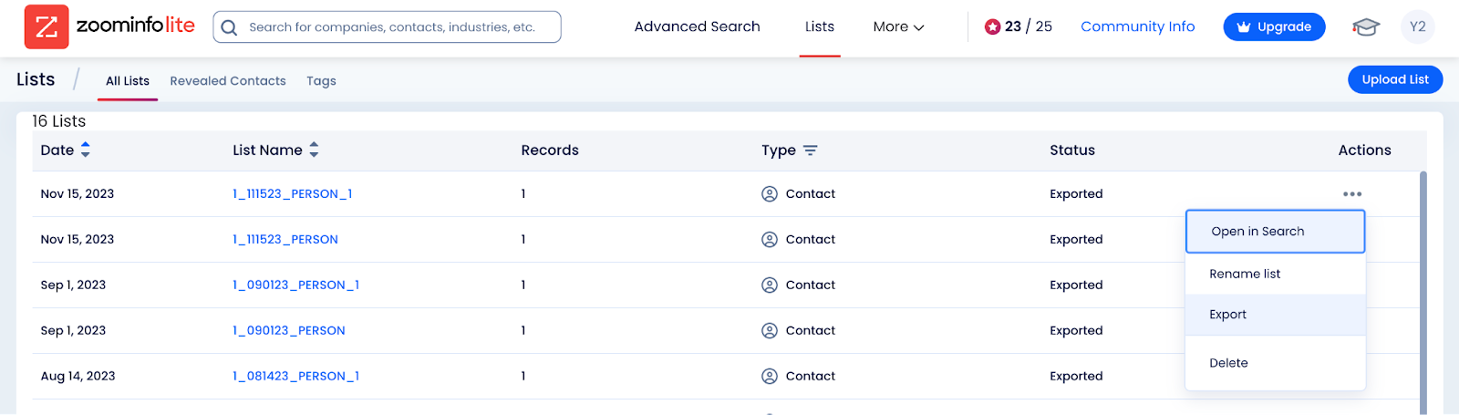 How to Export Records in ZoomInfo Lite